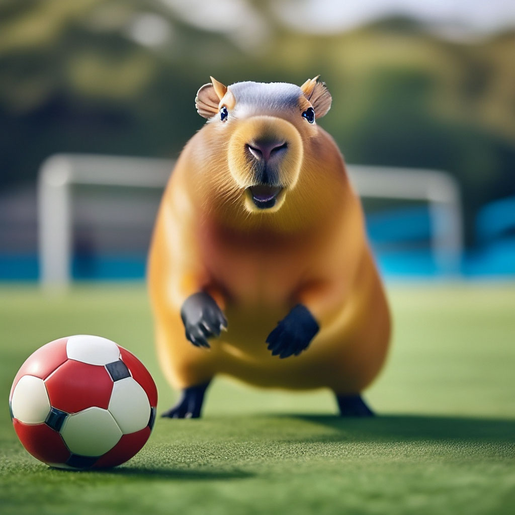 "Capybara plays football" — image created in Shedevrum