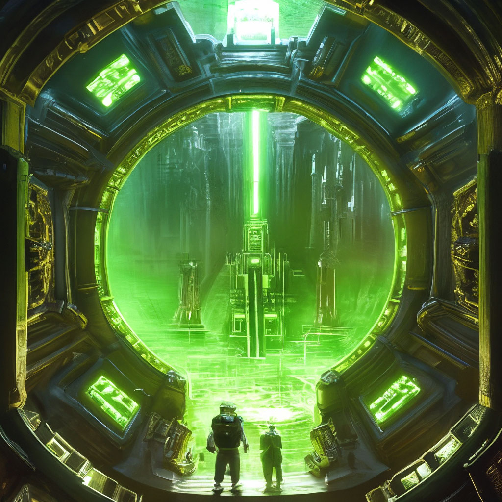 "Necron-necromorph looks through a huge square porthole at the planet ...
