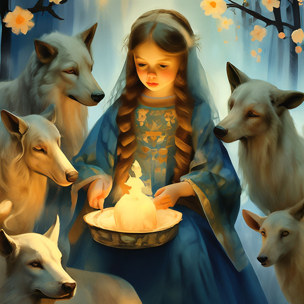 "Illustration for a children's fairy tale,the wolf and the seven goats ...