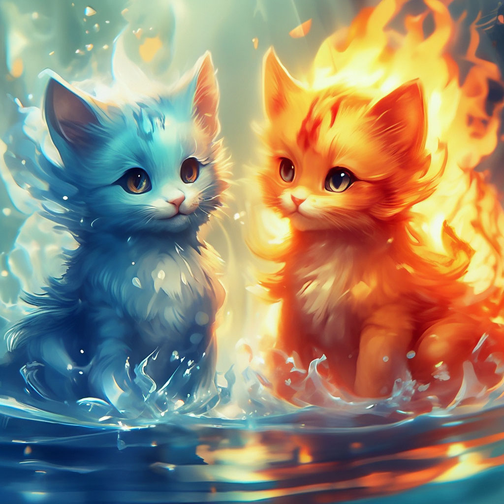 "Fire kitten and water kitten" — image created in Shedevrum