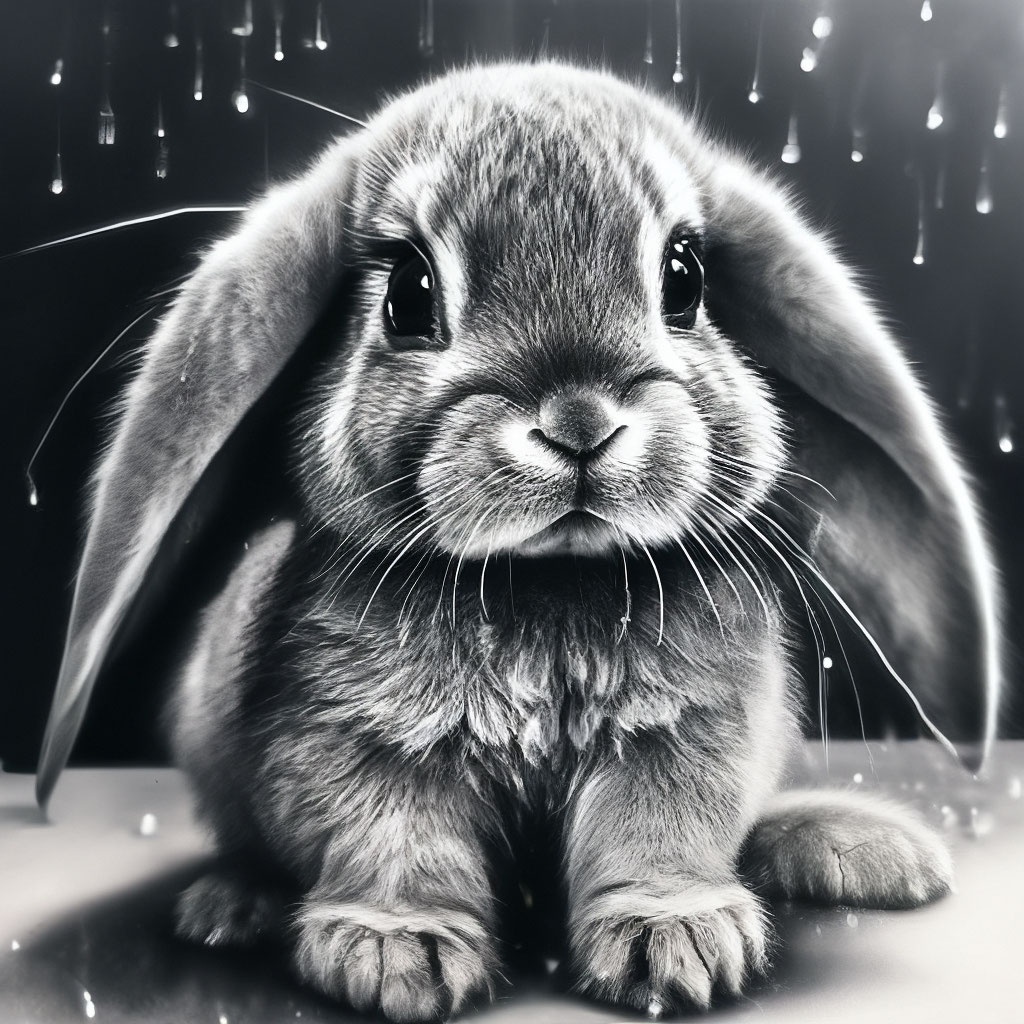 "Cute realistic curious lop-eared sad sad bunny with drooping sad ears ...