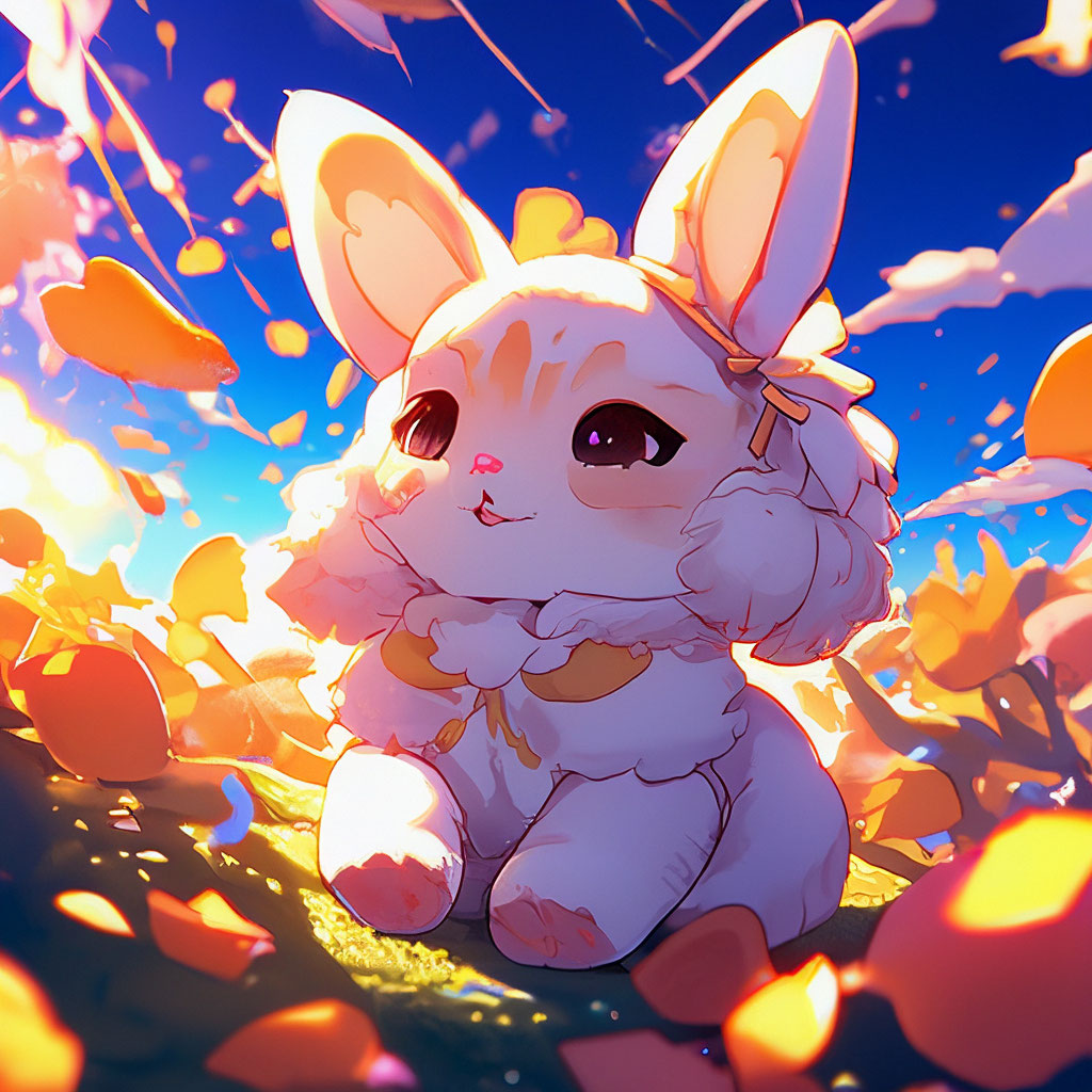 "Natural crystal, mega fluffy and mega cute rabbit, fluffy clouds ...
