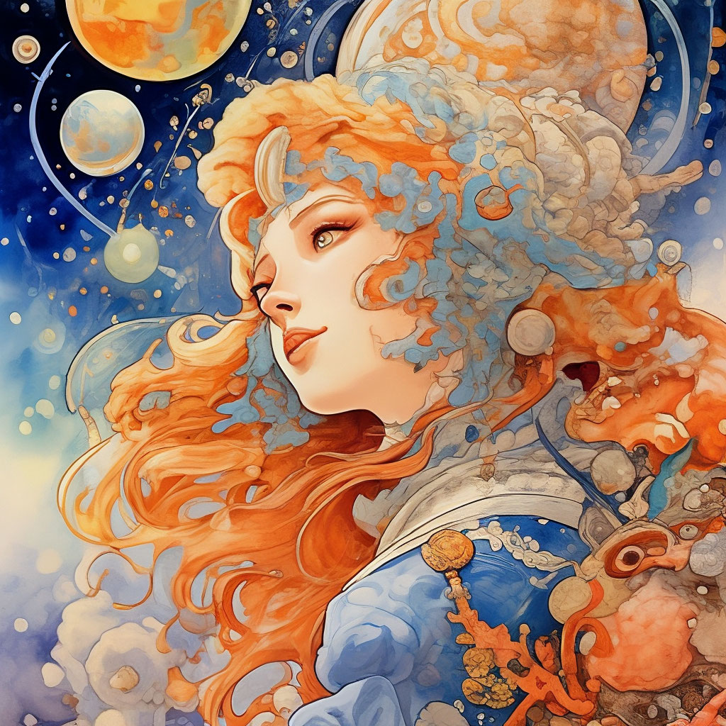 "Cosmic mind, drawing, watercolor, ink drawing, volumetric watercolor ...