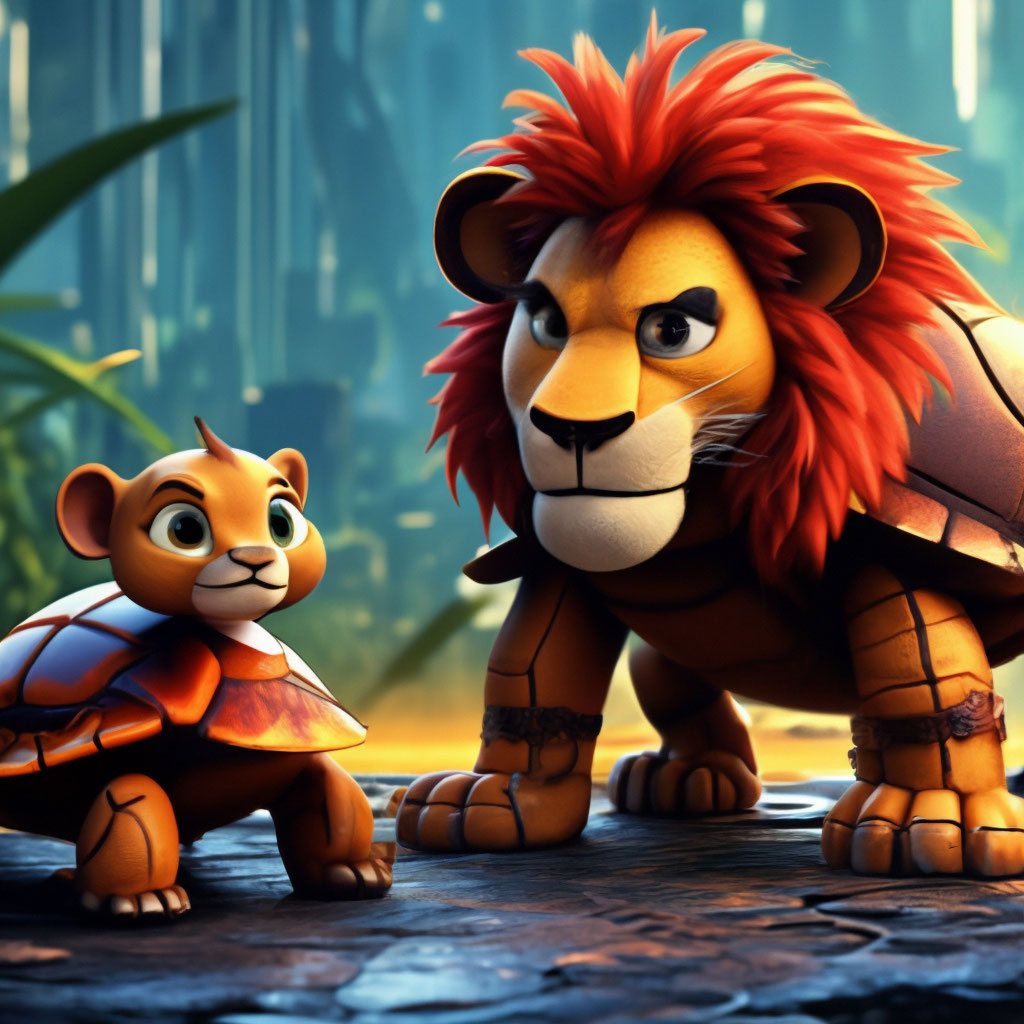 "The lion cub and the turtle cartoon of those years" — image created in ...