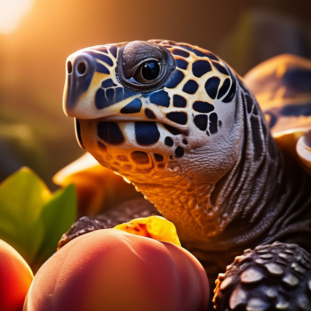 "Symbiosis, jaguar turtle, peach, realistic, close-up, professional ...