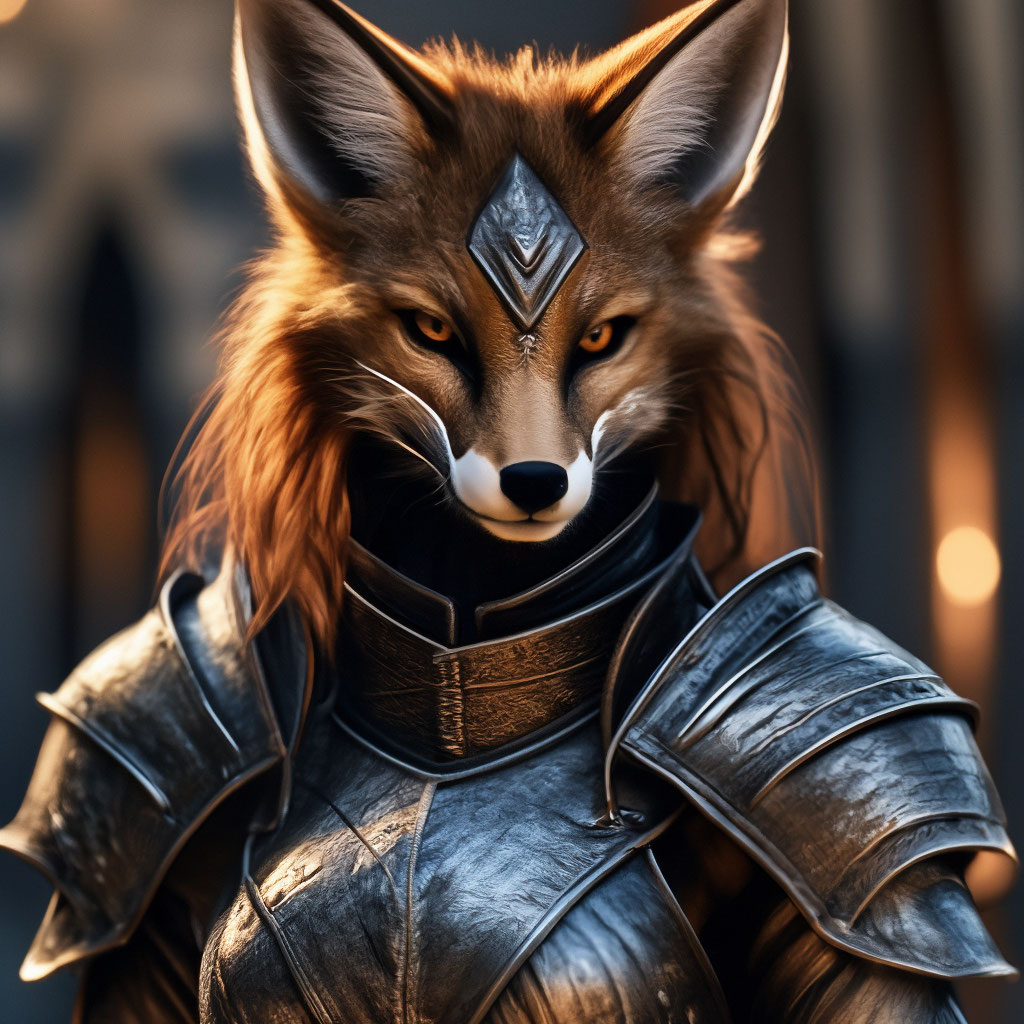 "Anthropomorphic furry fox female in the form of a guardian of the ...