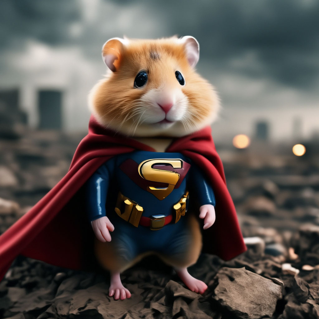 "A hamster in a superman costume" — image created in Shedevrum