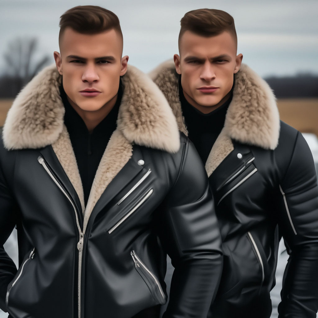 "Huge muscular twins guys jocks bodybuilders in a winter thick leather ...