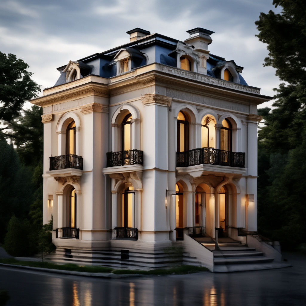 "A small house in the style of classicism" — image created in Shedevrum