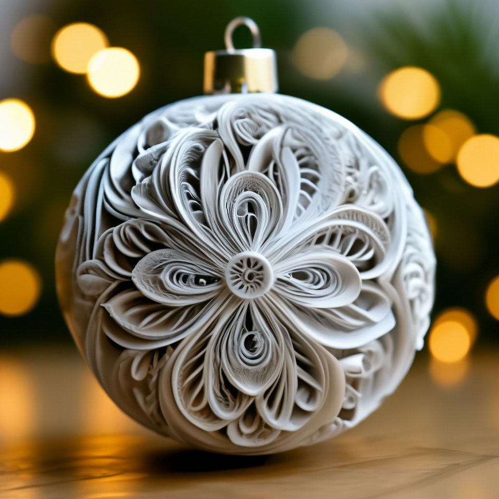 "A ball on a Christmas tree with a carved pattern, quilling, clear ...