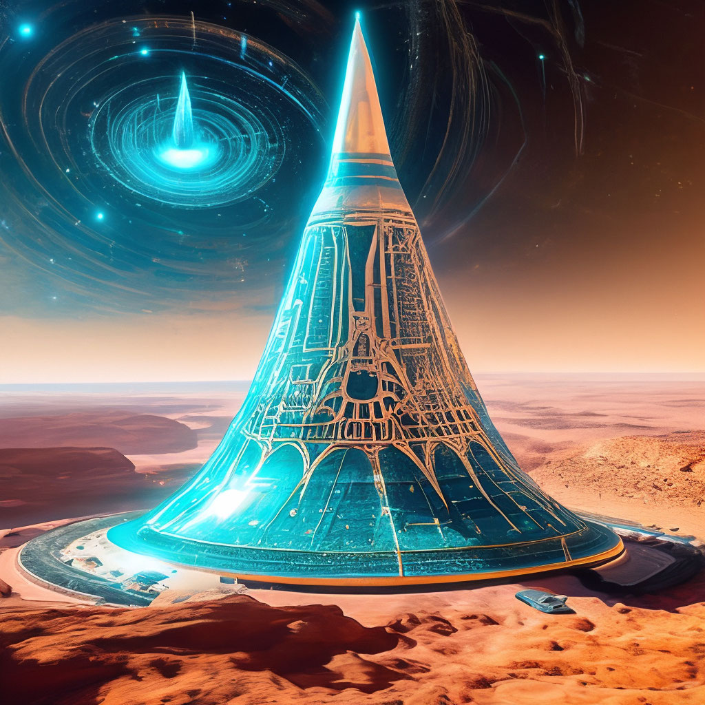 "Spaceship in the shape of a Huge Cone,on the surface of Mars the full ...