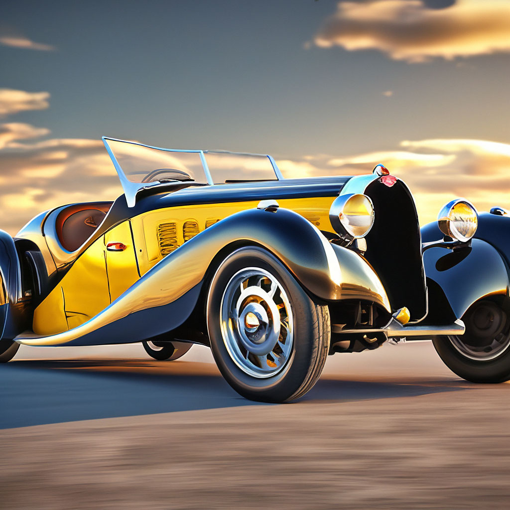 "Bugatti type 55, roadster, black wings, lemon body color, completely ...