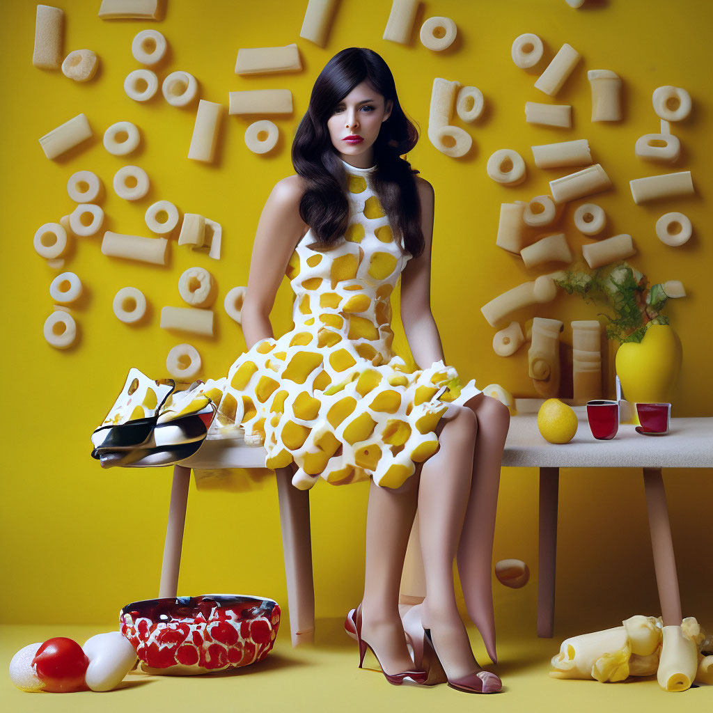 "macaroni clothes, high-heeled macaroni shoes on a brunette" — image ...