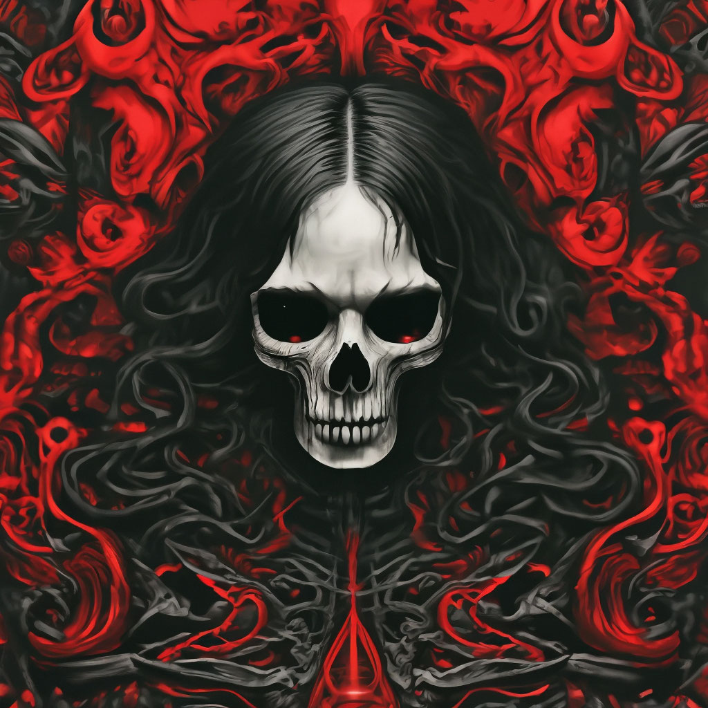 "Lues engraving red black horror" — image created in Shedevrum