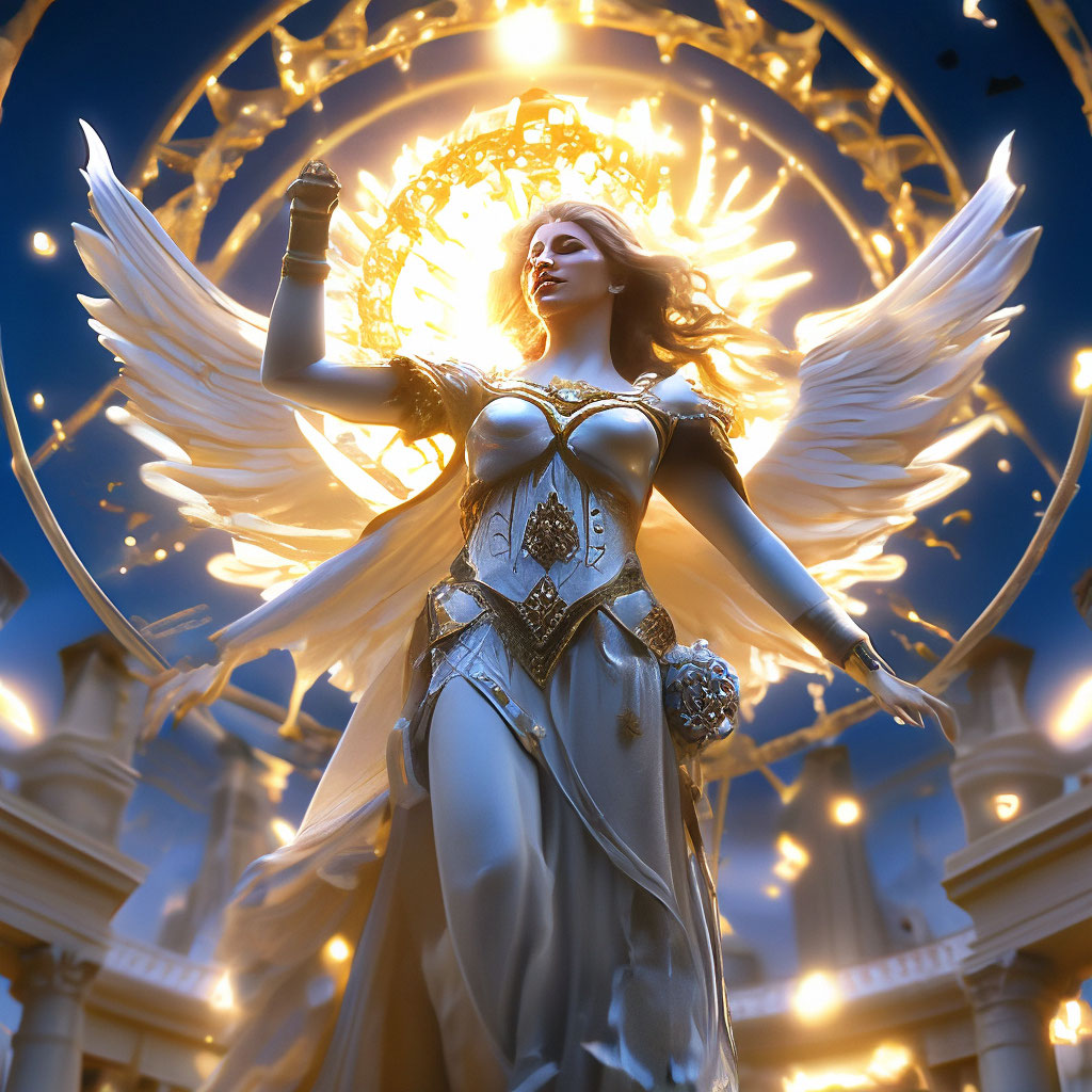 "Celestial elements rejoice in the rising of the sun 3D, realistic, 32k ...