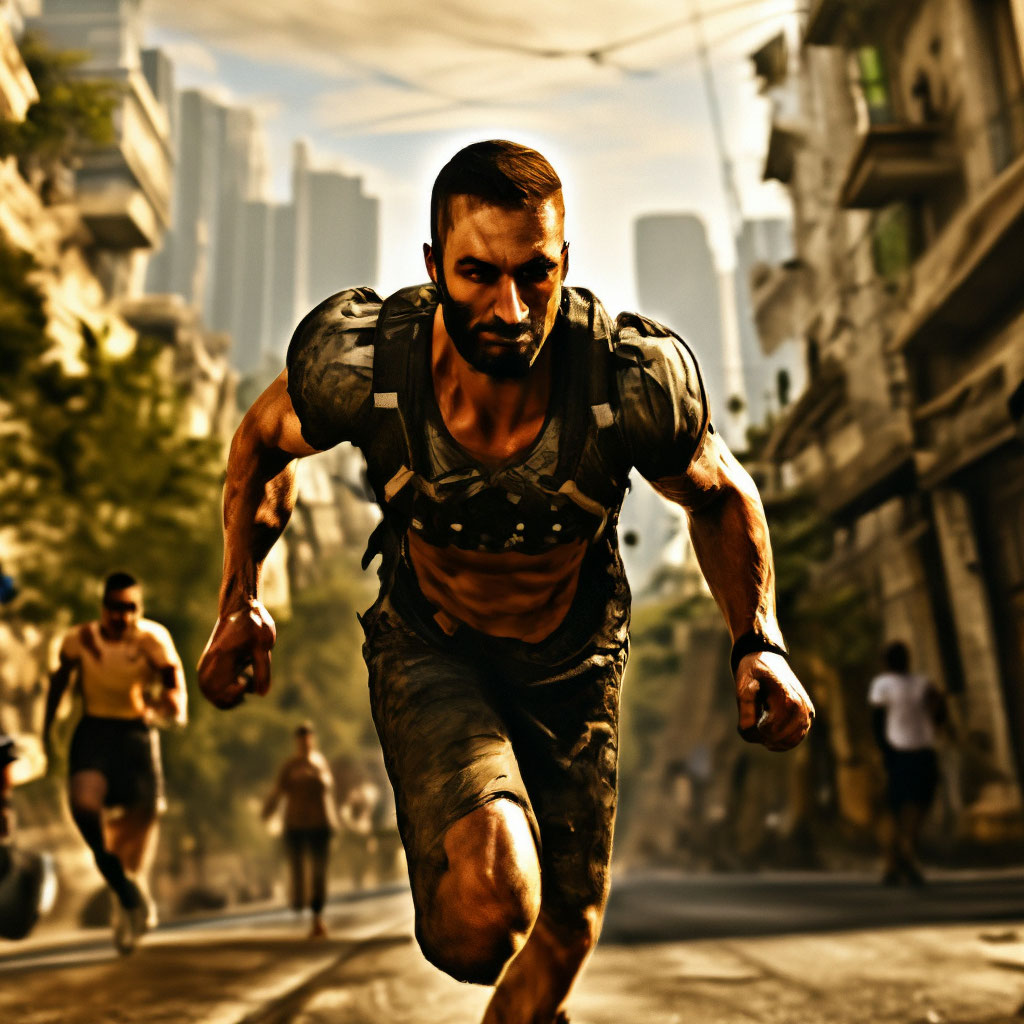 "Chasing around the city from zombie runners daing light surrealism ...