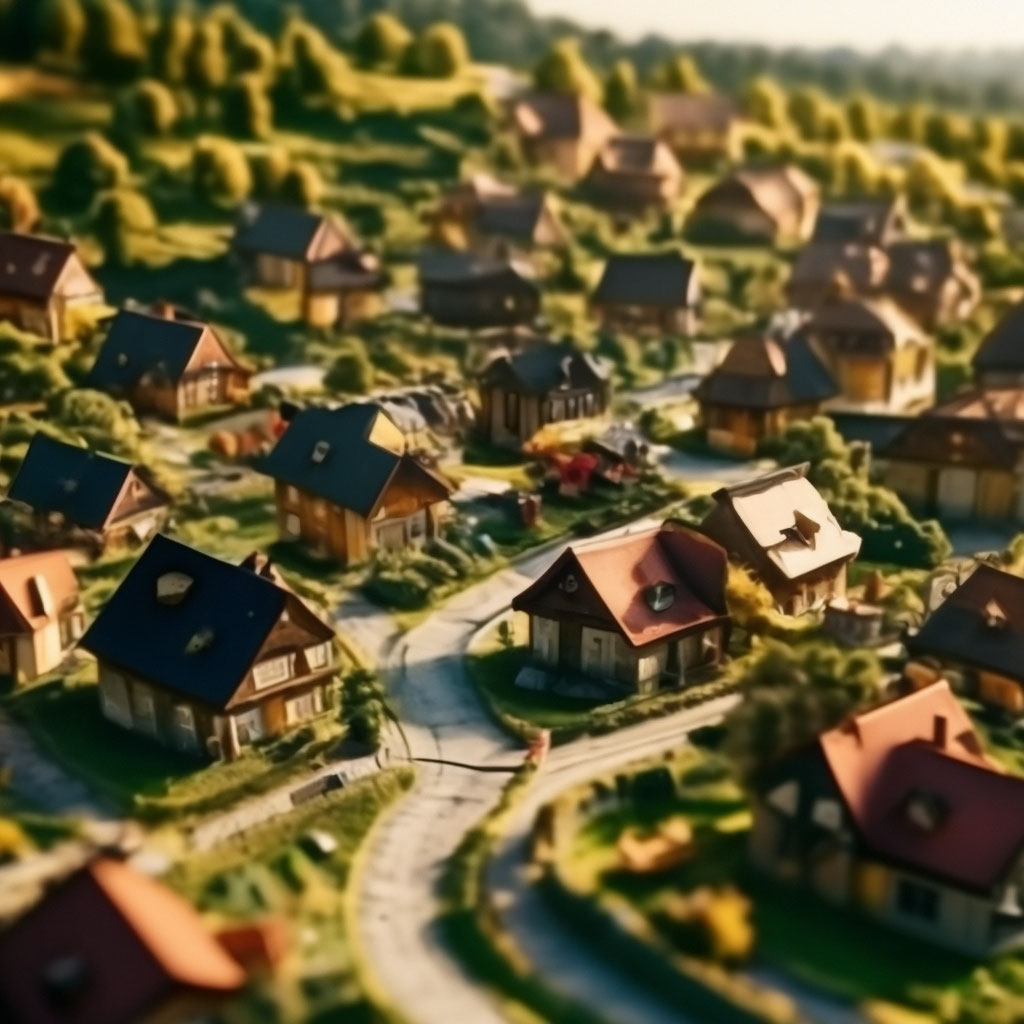 "A large village. Top view, aesthetically pleasing, beautiful, close-up ...