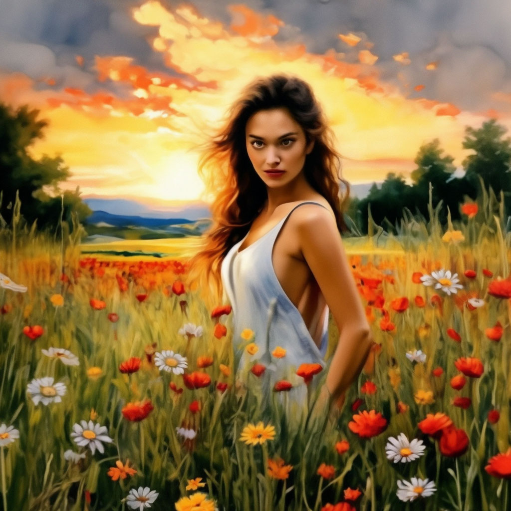 "Remembering summer... Watercolor, field of wildflowers, fine drawing, beautiful landscape ...
