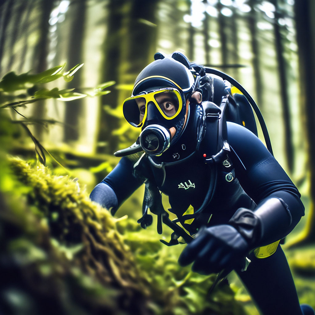 "Forest scuba diver" — image created in Shedevrum