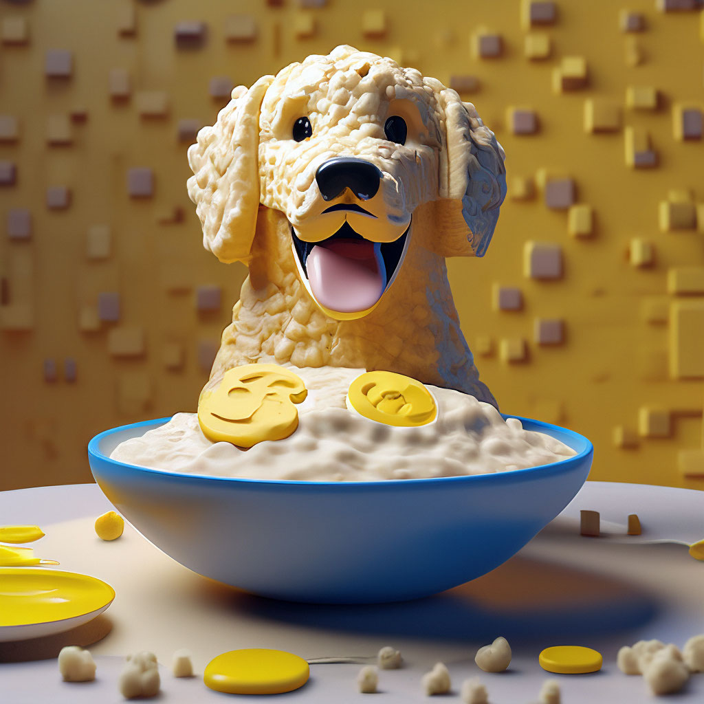 "Porridge in the style of Picasso., golden retriever, 1/250s, f/2.8, 4k ...