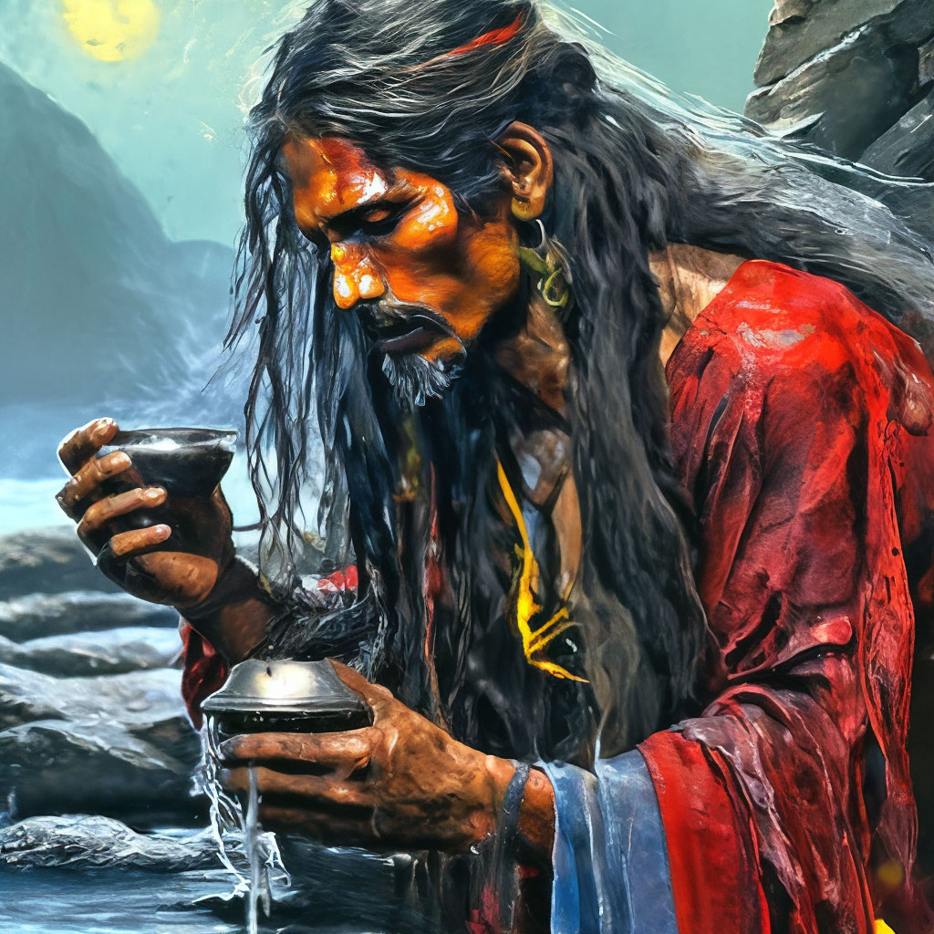 "Sketch ,mystical horror, overly detailed, men Indian,, long hair ...