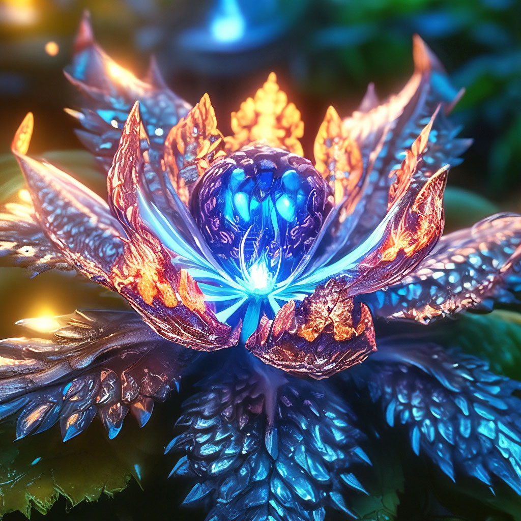 "Fabulous predatory flower, petals made of dragon scales, terry edges ...