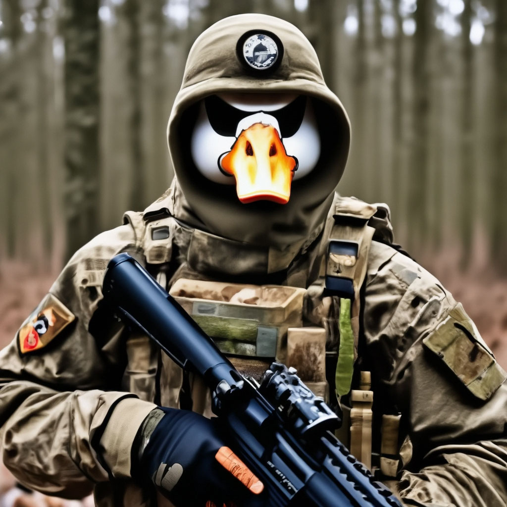 "Goose in airsoft" — image created in Shedevrum