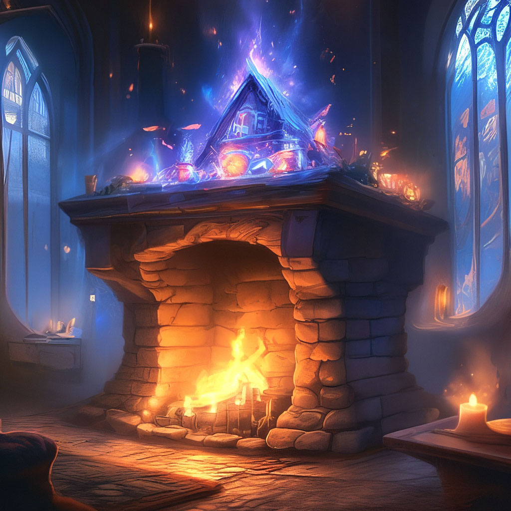 "Magic fireplace, fantasy" — image created in Shedevrum