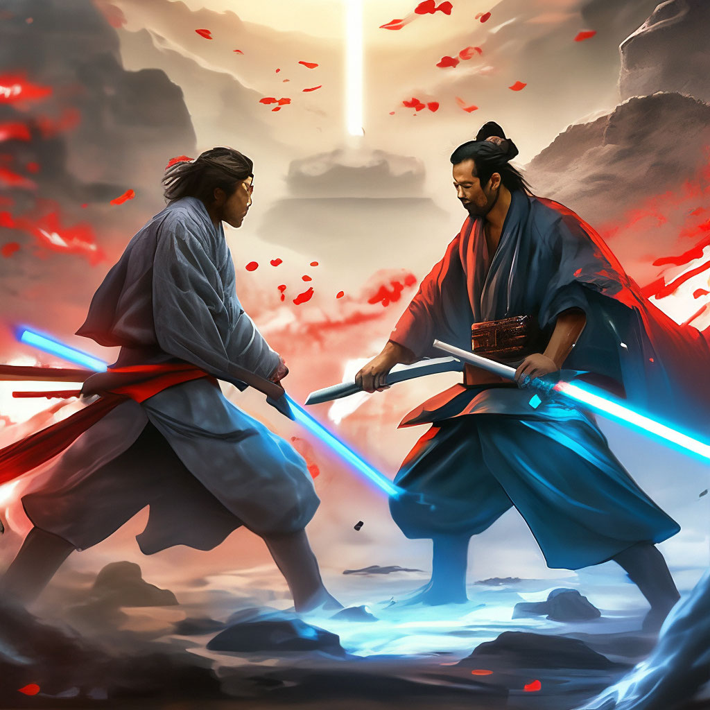 "Jedi vs samurai" — image created in Shedevrum