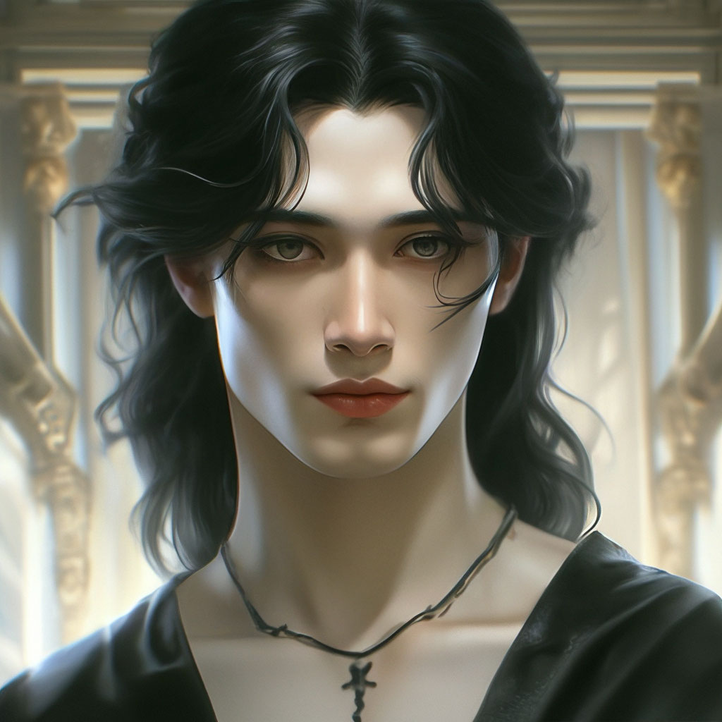 "Hyperrealistic handsome charming pale guy 19 years old, thin, patron ...