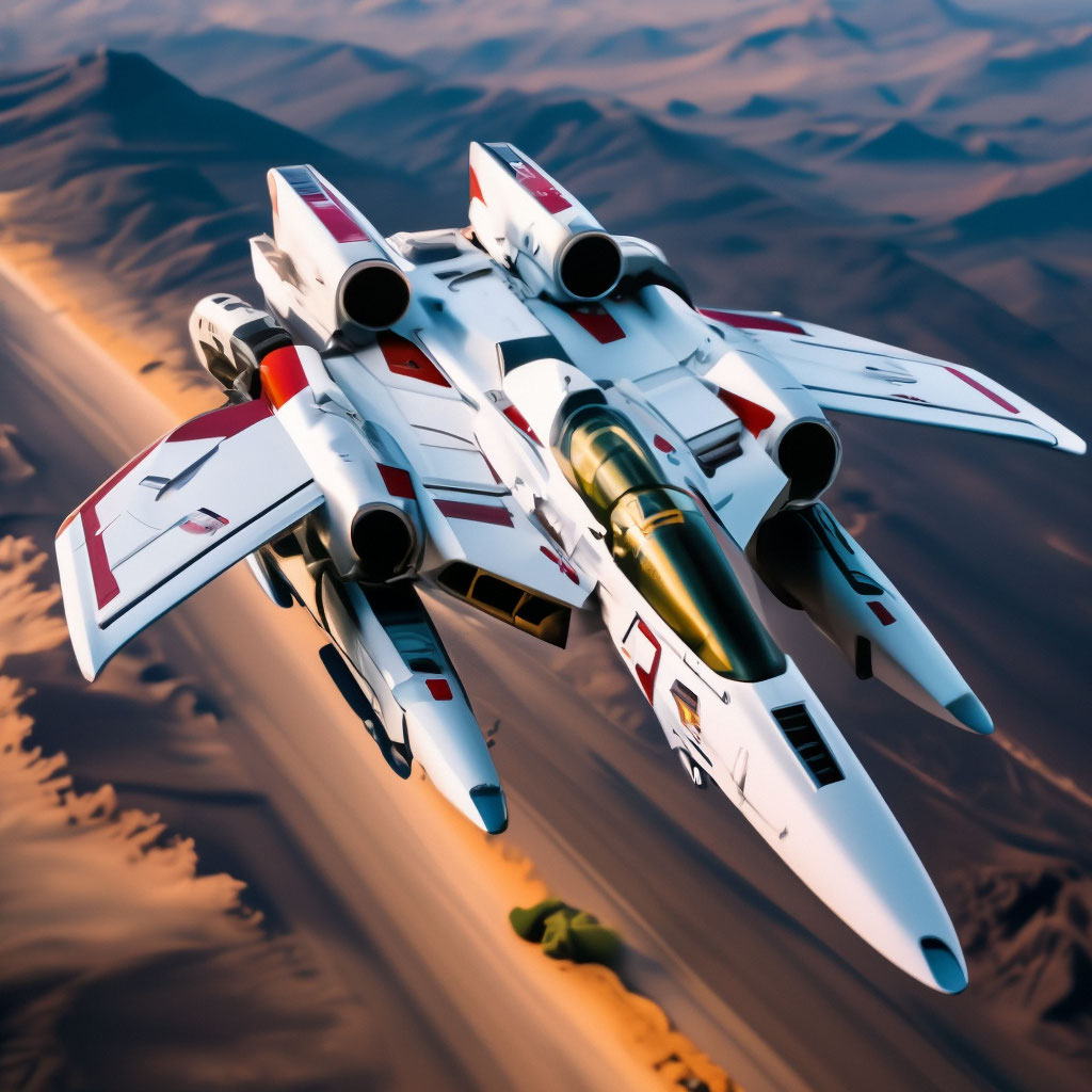 "Aerial view full-length Robotech Veritech Fighter VF-1j transformed ...