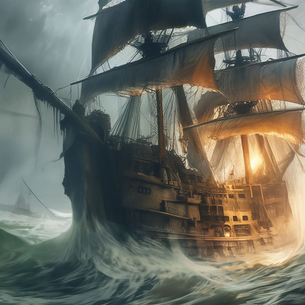 "Pirate ship in a strong storm 1024hp" — image created in Shedevrum