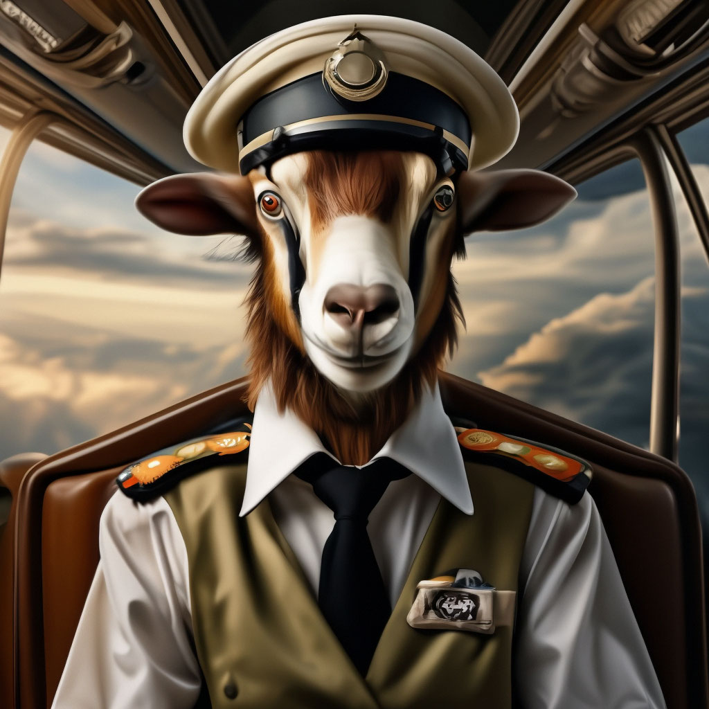 "A goat is a pilot on an airplane" — image created in Shedevrum