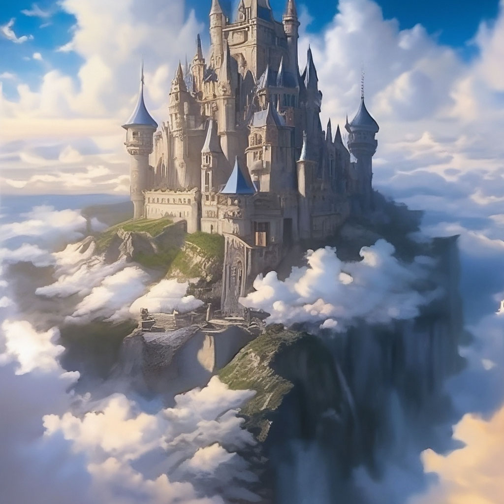 "Castle in the clouds,atmospheric art, maximum detail, high detail ...