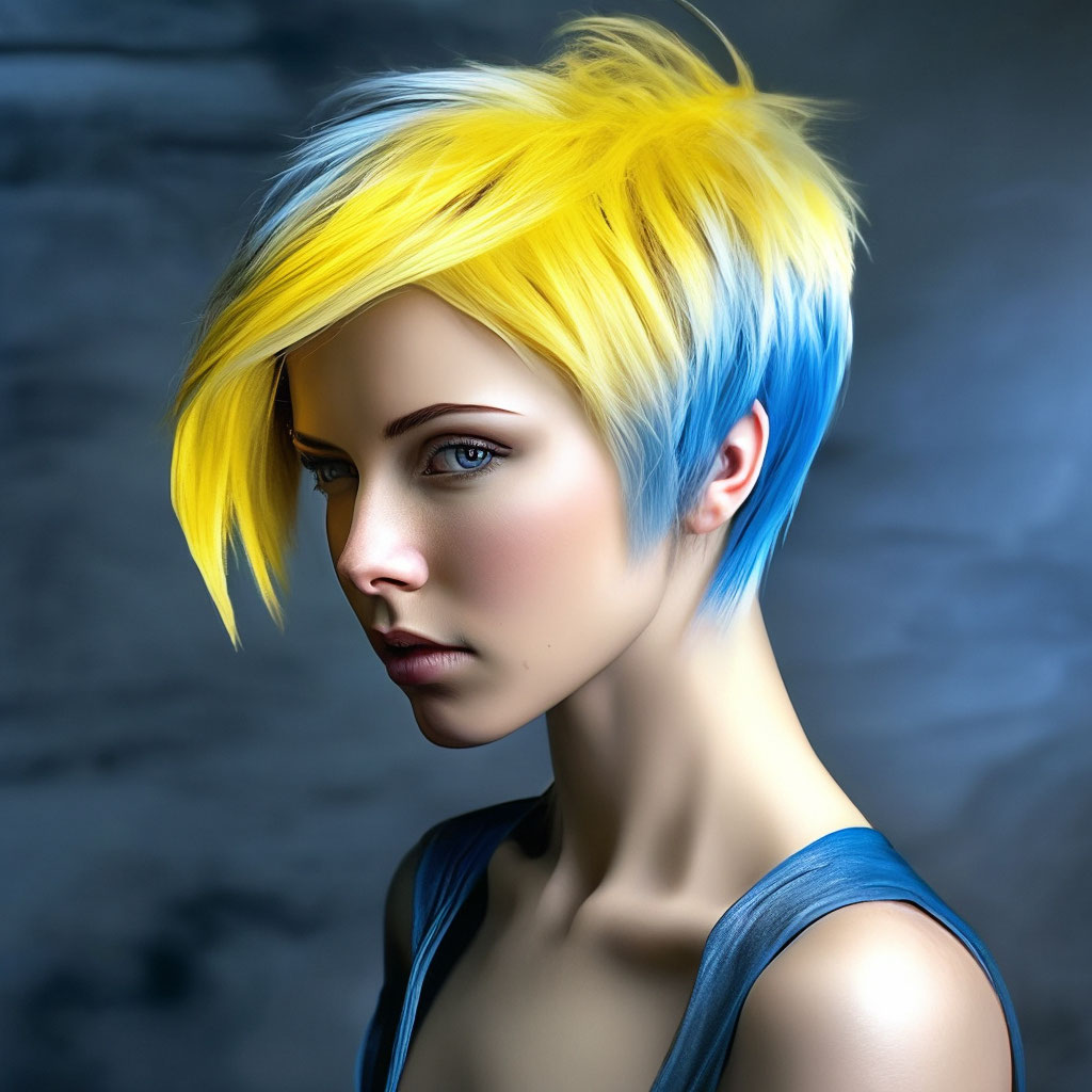 "Realistic very beautiful girl, haircut elongated pixie Fantasy hair ...
