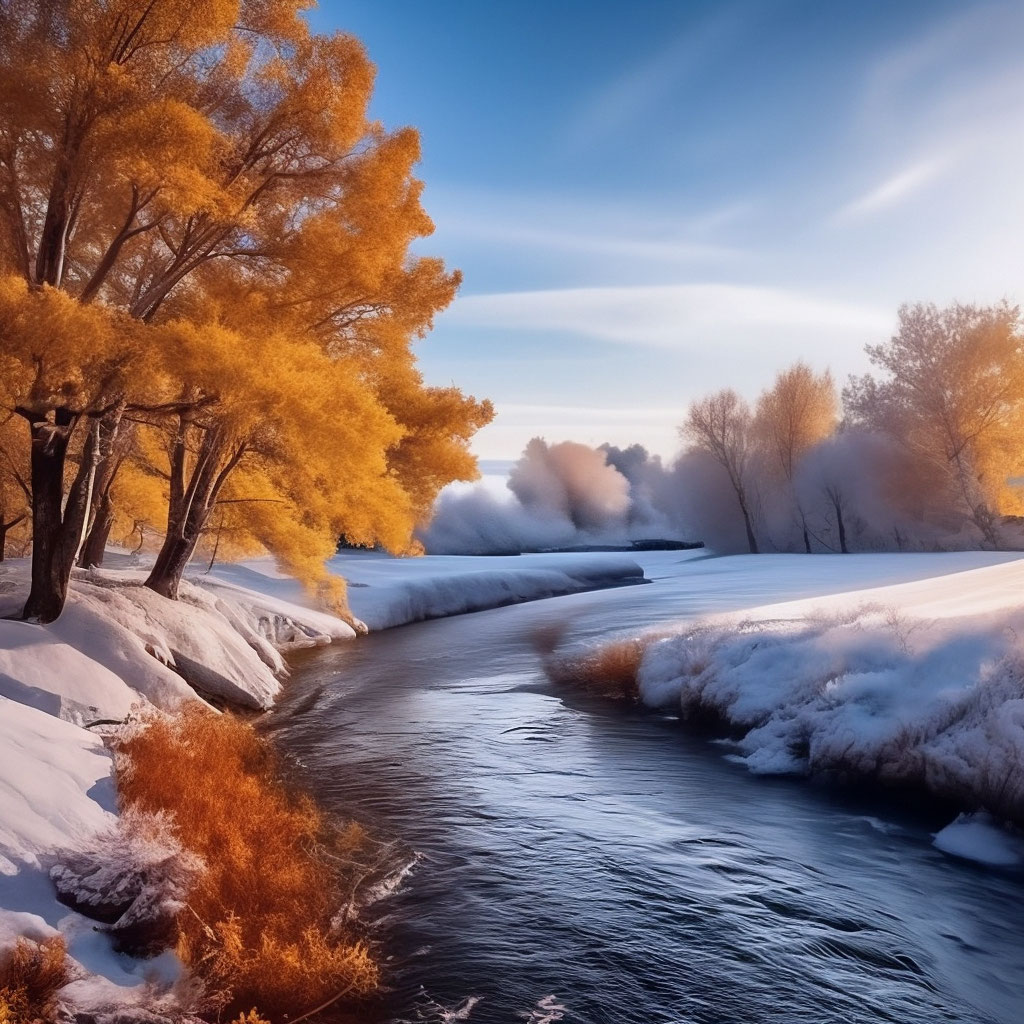 "Autumn leaves Cosmic winter. Snow is falling. Frost coating everywhere ...
