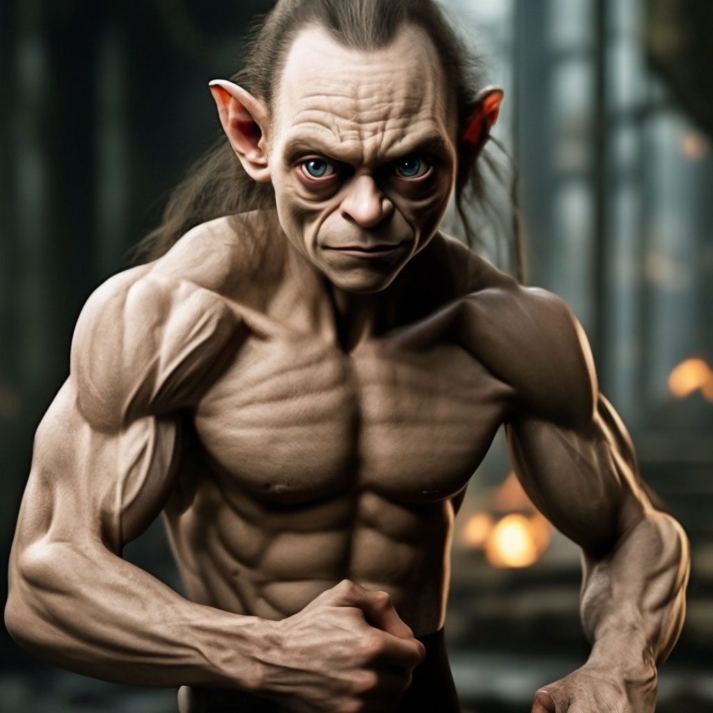 "Gollum became a bodybuilder" — image created in Shedevrum