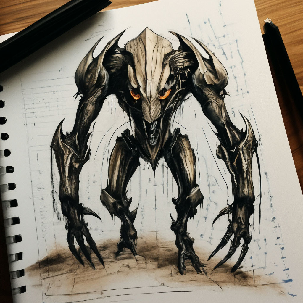 "Sketch on a piece of paper in a notebook, Ambull's upper limbs almost ...