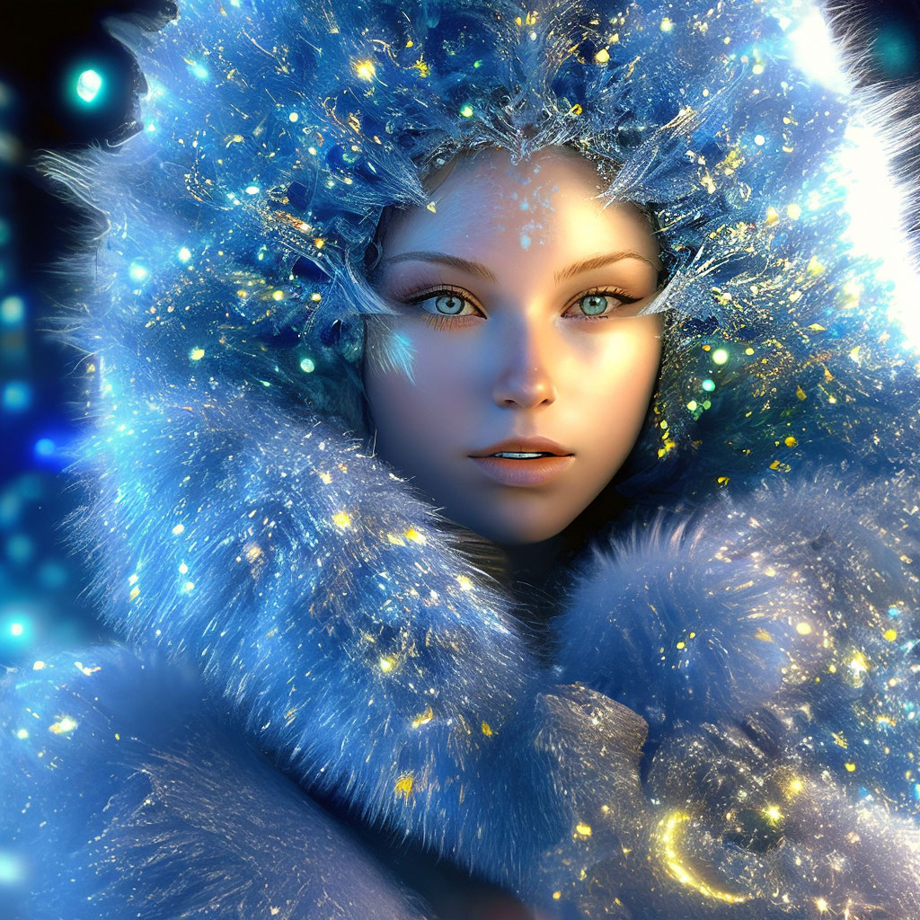 "Fabulous girl made of fractal blue mink fur consists of fractals ...