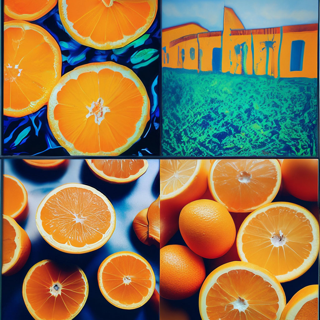 "Draw the kingdom of oranges,bright ,juicy,palette,pictorial" — image ...