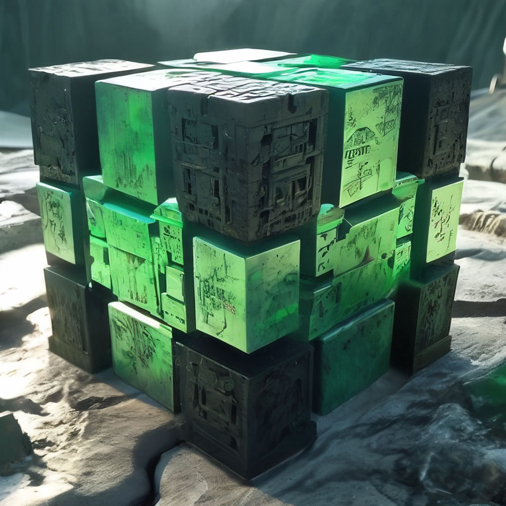 "The emerald cube is black fractal." — image created in Shedevrum