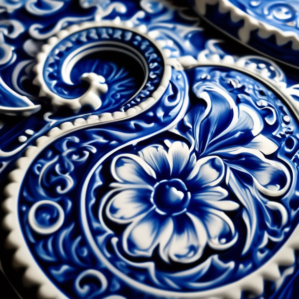 "Gzhel, Paisley, tiles high detail, hyperrealism, 3d" — image created ...