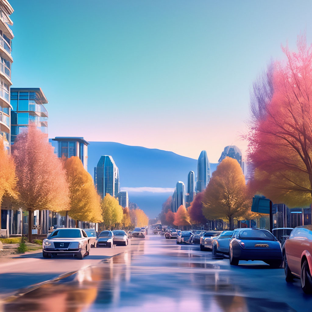 "Vancouver city, in pastel colors during the day in clear weather ...