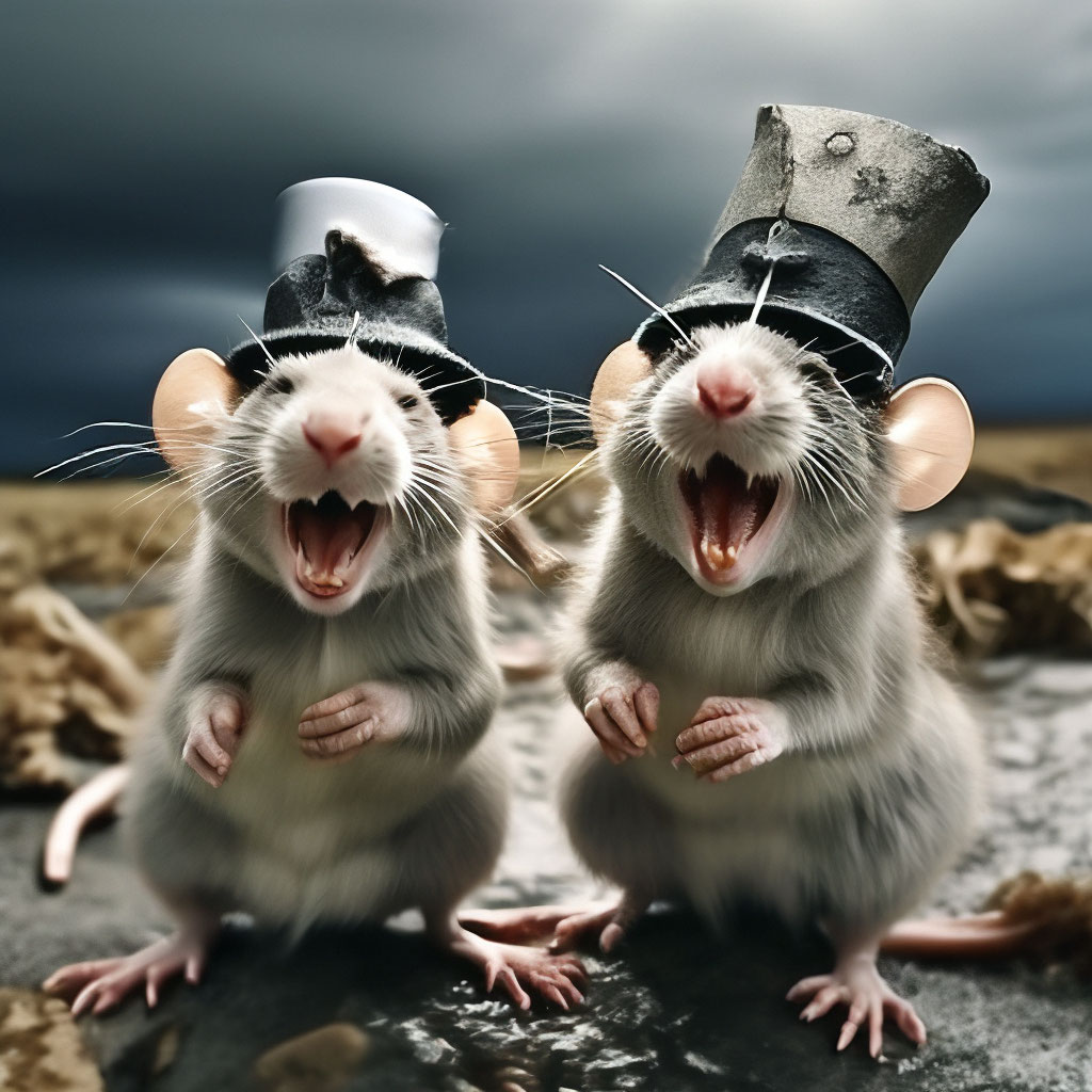 "Smile you are being filmed:! Two funny rats in beautiful hats are ...