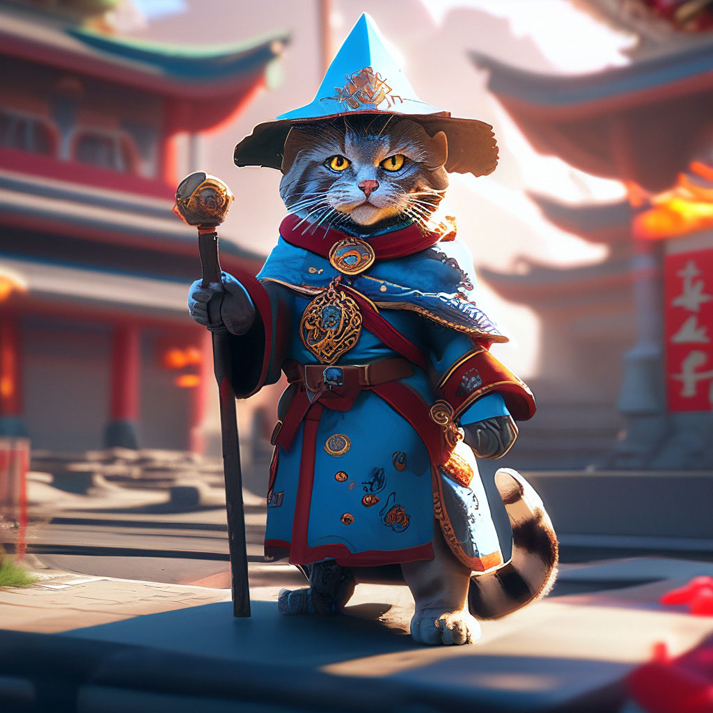 "Anthropomorphic cat, wizard, in the style of Chinese ink, amazing epic ...