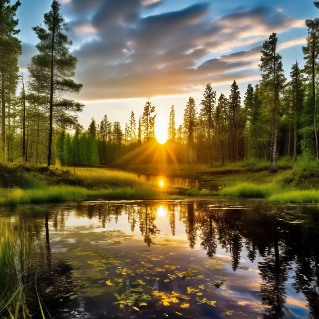 "Megarealistic photo, megachet, sunset, dark botanical, taiga, forest ...