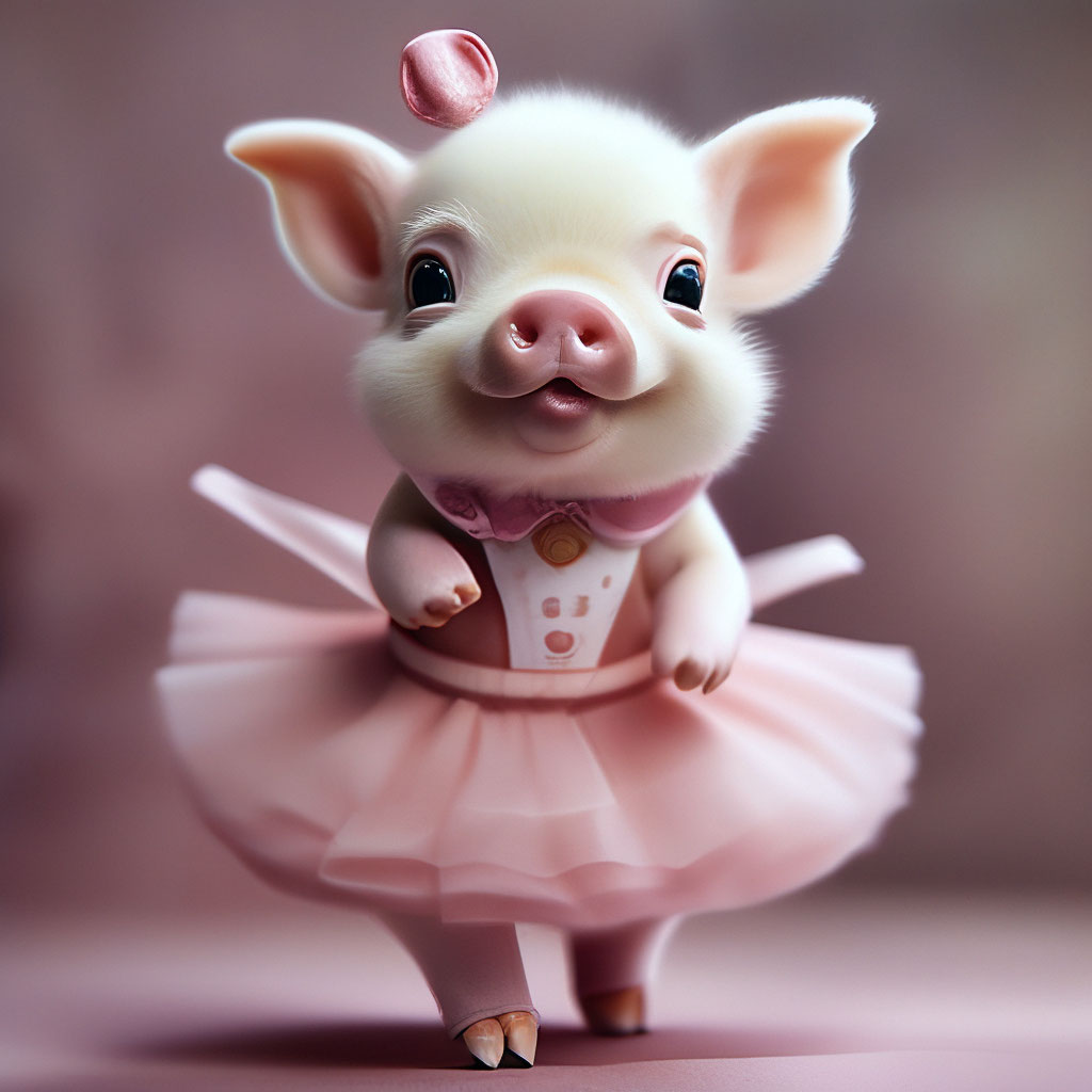 "Mega cute anthropomorphic ballerina pig" — image created in Shedevrum