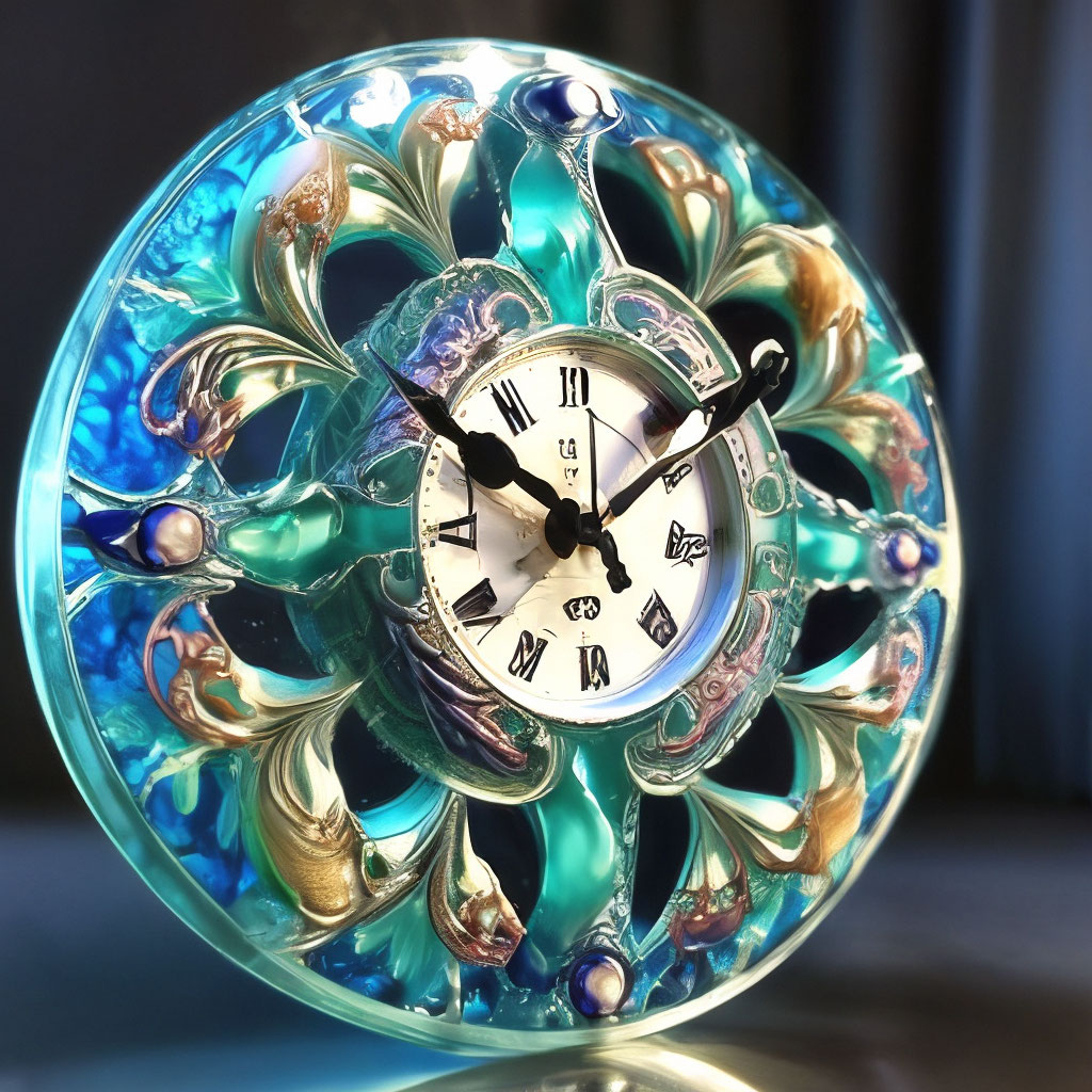 "Vintage magic dragon clock made of murano glass fractal, storm, rain ...