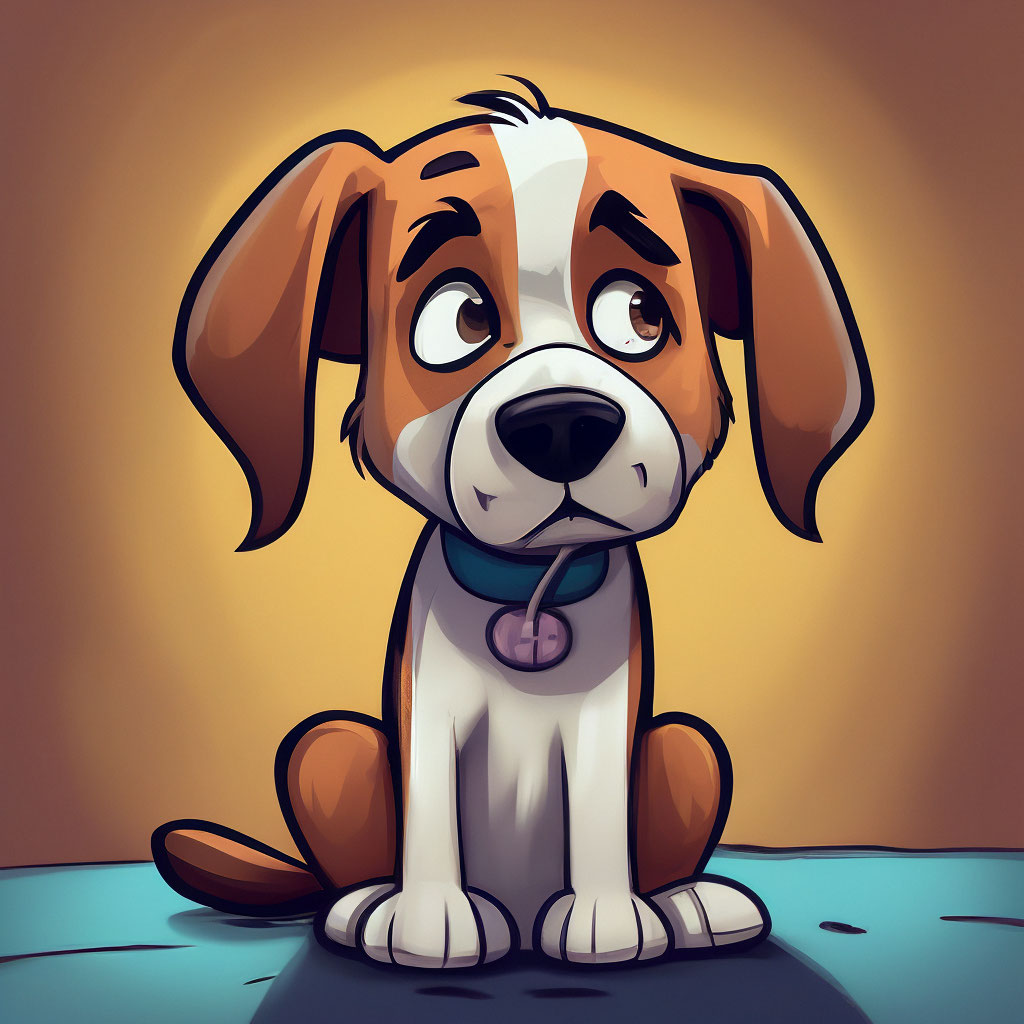 "Cartoon dog sad and scared" — image created in Shedevrum