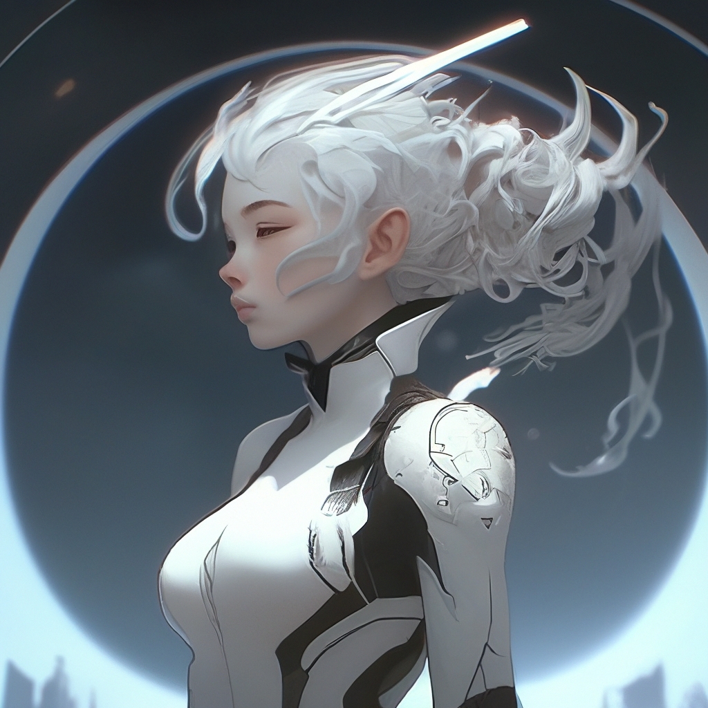 "Girl. Ashen hair, ashen eyes. The whole body is visible. Moon" — image ...